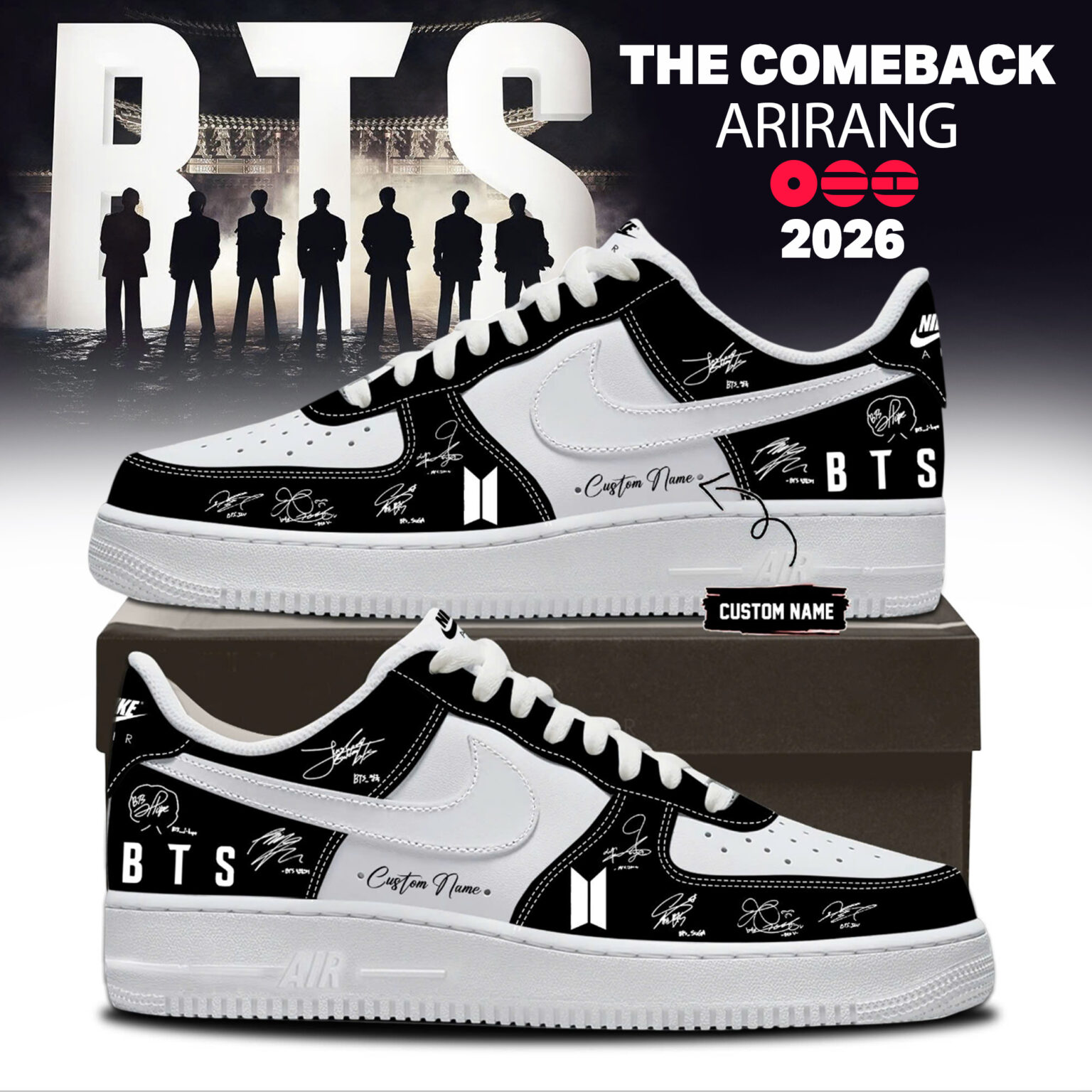 BTS The Comeback Arirang 2026 Signatures Custom Air Force 1 Shoes ...